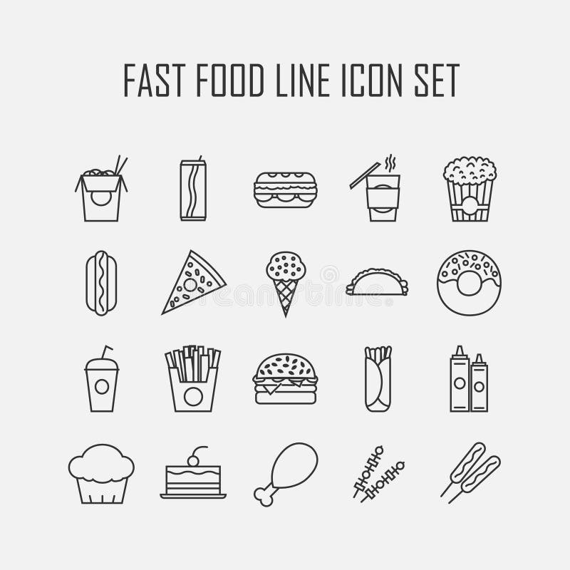 Set of Line Icons with Fast Food Stock Vector - Illustration of dinner ...