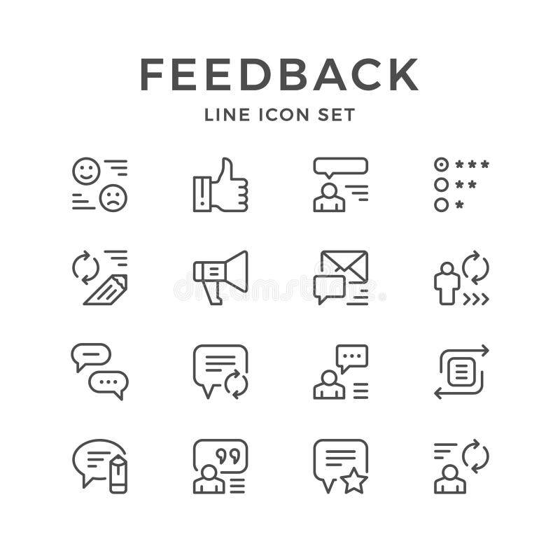Testimonial, Feedback and Review Signs Black Thin Line Icon Set. Vector ...