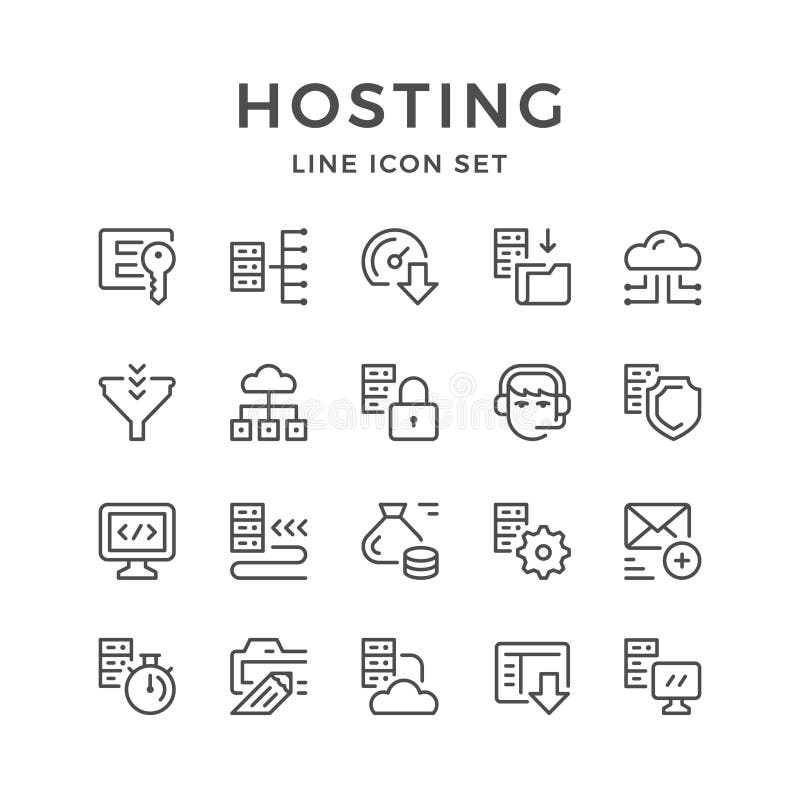 Set line icons of hosting stock vector. Illustration of design - 98389666