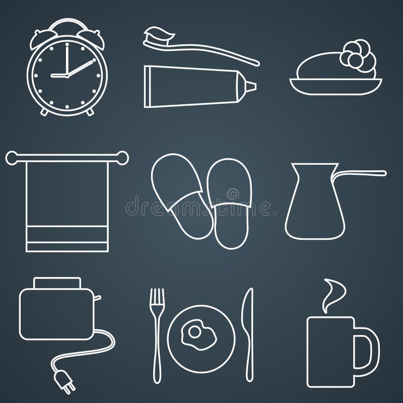 Set of Line Icons. Morning Icons.Morning Routine. Stock Vector ...