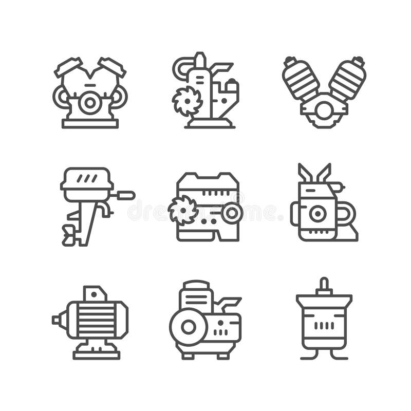 Set Line Icons of Motor and Engine Stock Vector - Illustration of ...