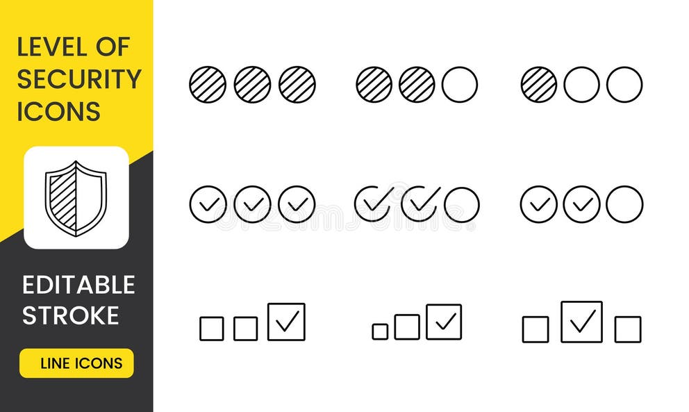 A Set of Line Icons Representing Different Levels of Security, with an ...