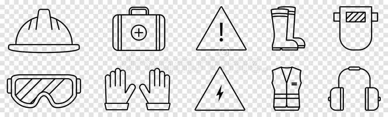Set of Line Icons for Safety Work Stock Vector - Illustration of ...