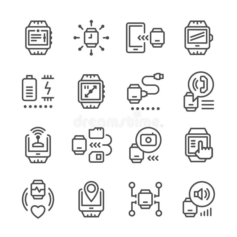 Set Line Icons of Smart Watch Stock Vector - Illustration of media ...