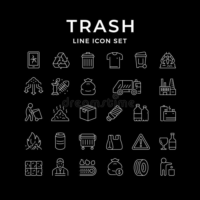 Set line icons of trash stock illustration. Illustration of electronics ...
