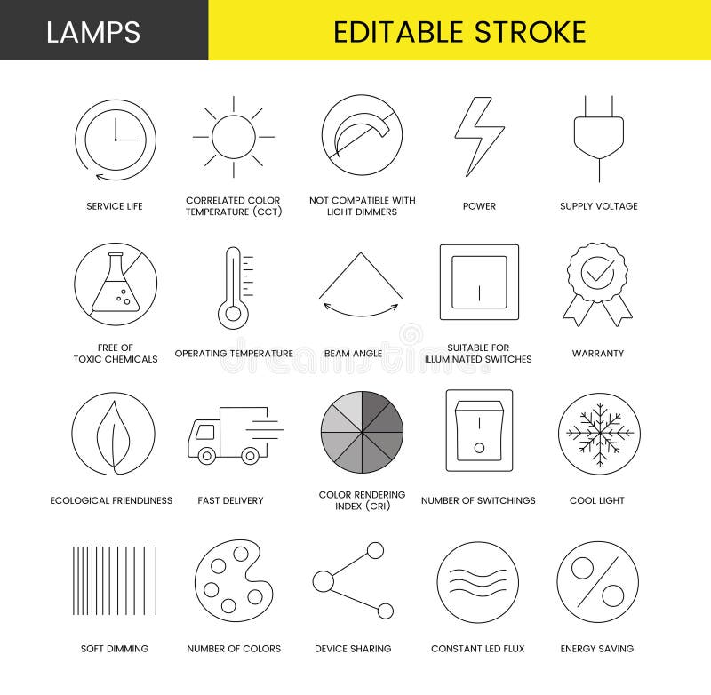 Set of Line Icons in Vector for Lamp Packaging, Technical ...