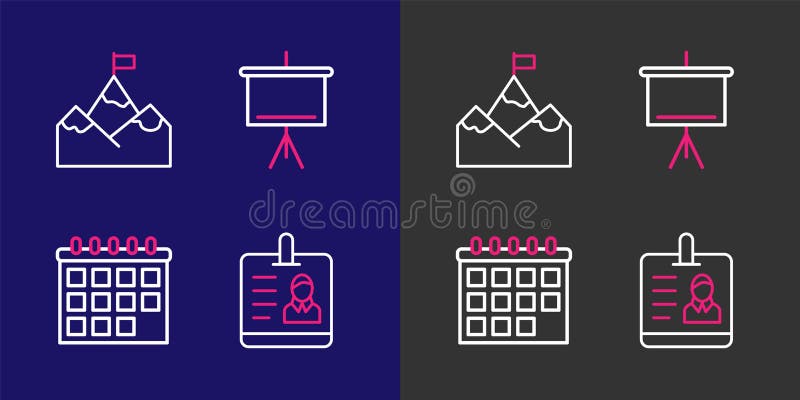 Set Line Identification Badge, Calendar, Chalkboard and Mountains with ...