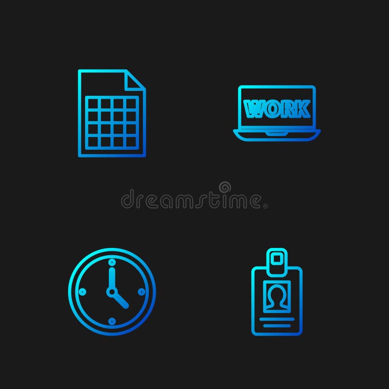 Set Line Identification Badge, Clock, File Document and Laptop with ... Set Line Identification Badge, Clock, File Document and Laptop with ...