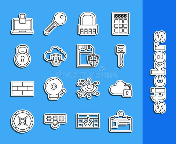 Set Line Identification Badge, Cloud Computing Lock, Key, Safe Combination, and Shield, Lock ...