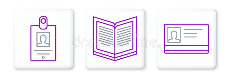 Set Line Identification Badge, and Open Book Icon. Vector Stock ...