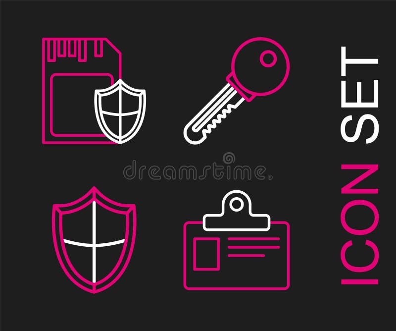 Set Line Identification Badge, Shield, Key and SD Card and Shield Icon ...
