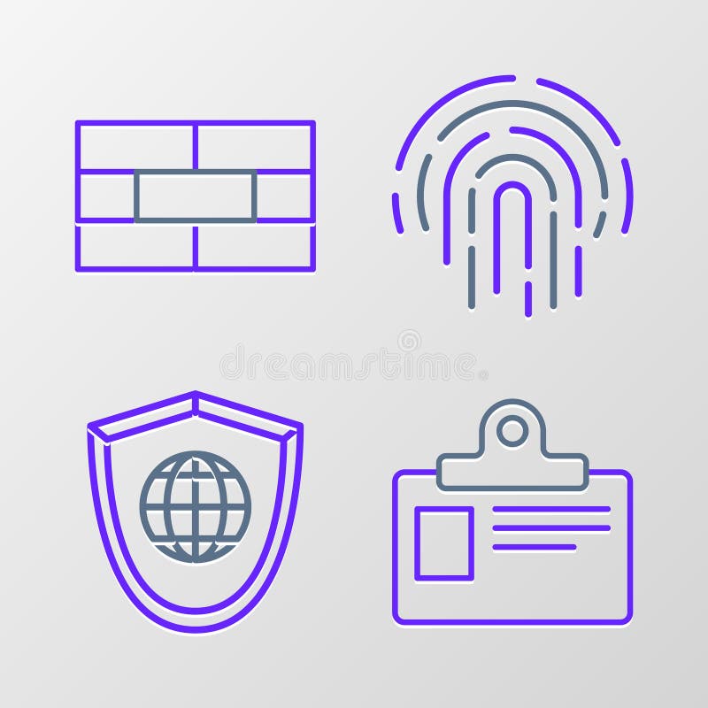 Set Line Identification Badge, Shield with World Globe, Fingerprint and ...
