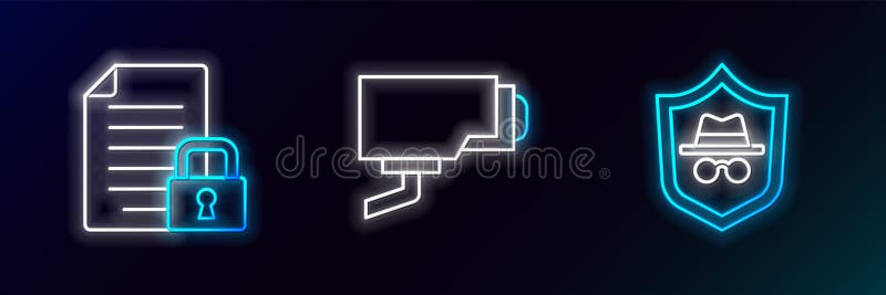Set Line Incognito Mode, Document and Lock and Security Camera Icon ... Set Line Incognito Mode, Document and Lock and Security Camera Icon ...