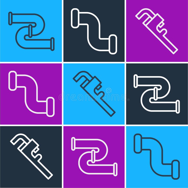 Set Line Industry Metallic Pipe, Pipe Adjustable Wrench and Industry ...