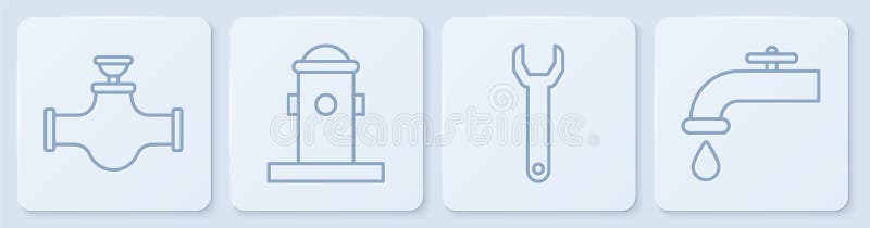 Set Line Industry Pipe and Valve, Wrench Spanner, Fire Hydrant and ...