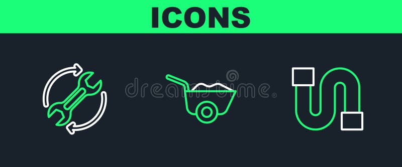 Set Line Industry Pipe, Wrench and Arrows As Workflow and Wheelbarrow ... Set Line Industry Pipe, Wrench and Arrows As Workflow and Wheelbarrow ...