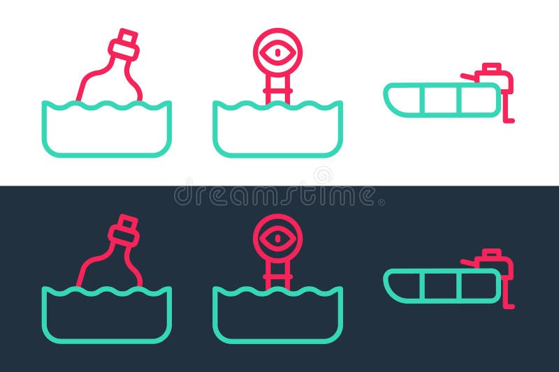 Set Line Inflatable Boat with Motor, Bottle Message in Water and ...