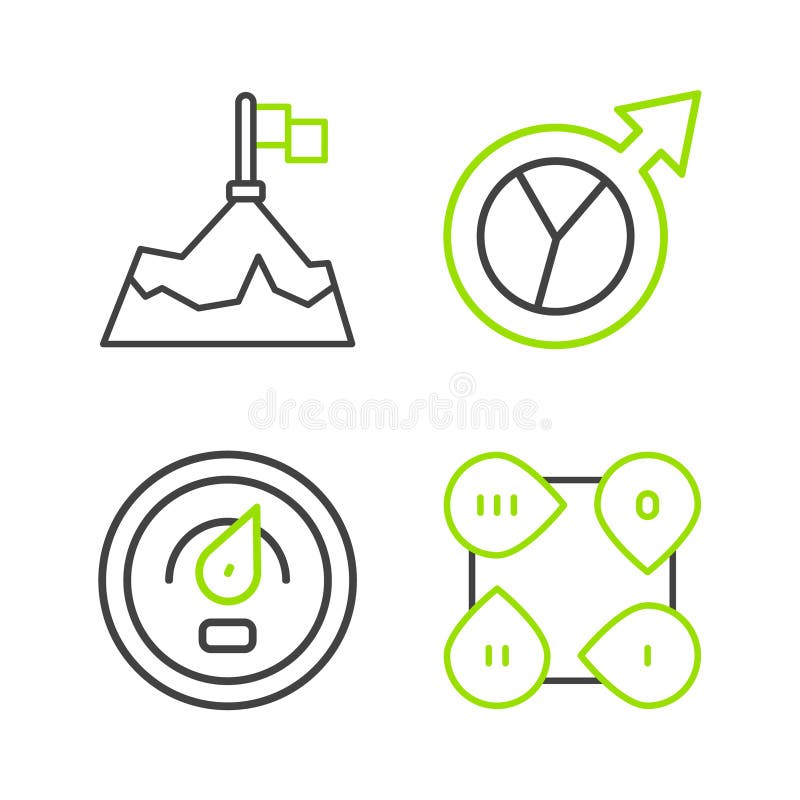 Set Line Infographic Element, Digital Speed Meter, Financial Growth and Mountains with Flag Icon ...