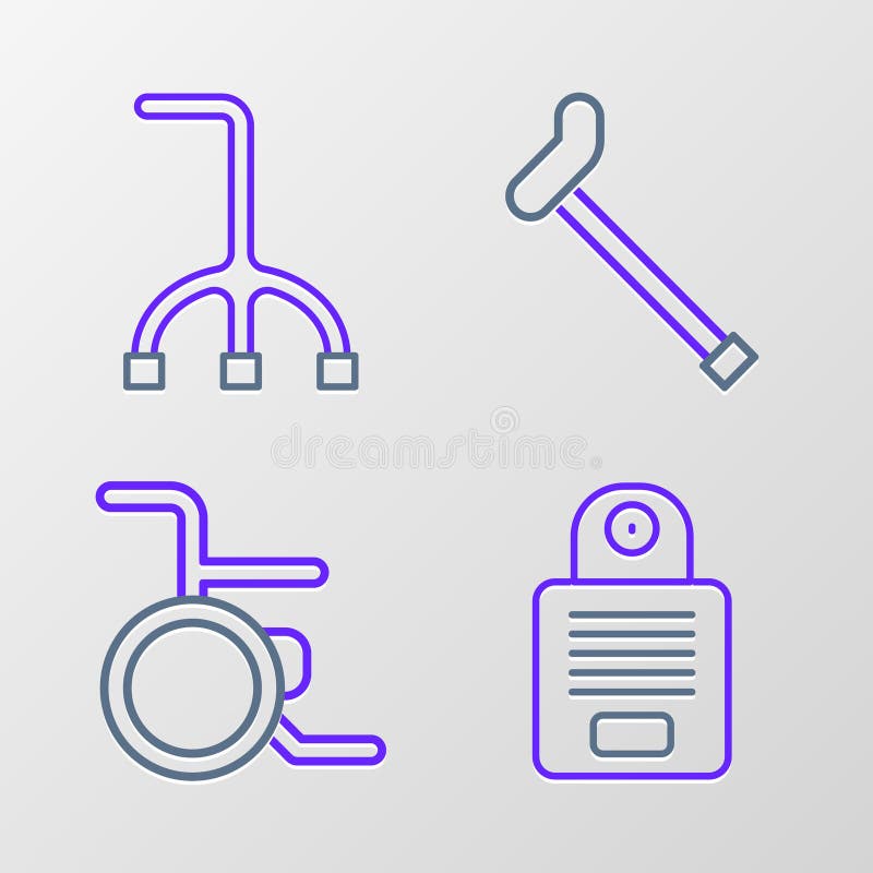 Set Line Intercom, Wheelchair, Walking Stick Cane and Icon. Vector ...
