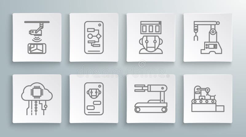 Set Line Internet of Things, Algorithm, Bot, Robot, Factory Conveyor ... Set Line Internet of Things, Algorithm, Bot, Robot, Factory Conveyor ...