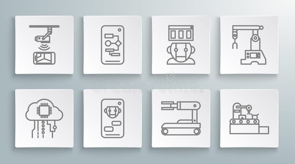 Set Line Internet of Things, Algorithm, Bot, Robot, Factory Conveyor ...