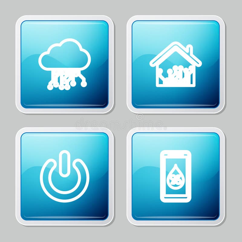 Set Line Internet of Things, Smart Home, Power Button and Humidity for ...