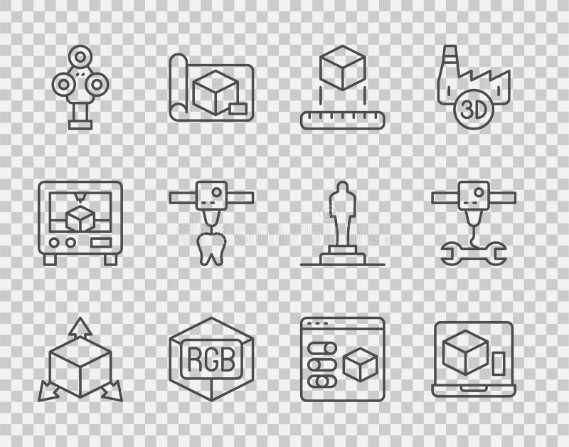 Set Line Isometric Cube, 3D Printer, RGB and CMYK Color Mixing, Scanner ...