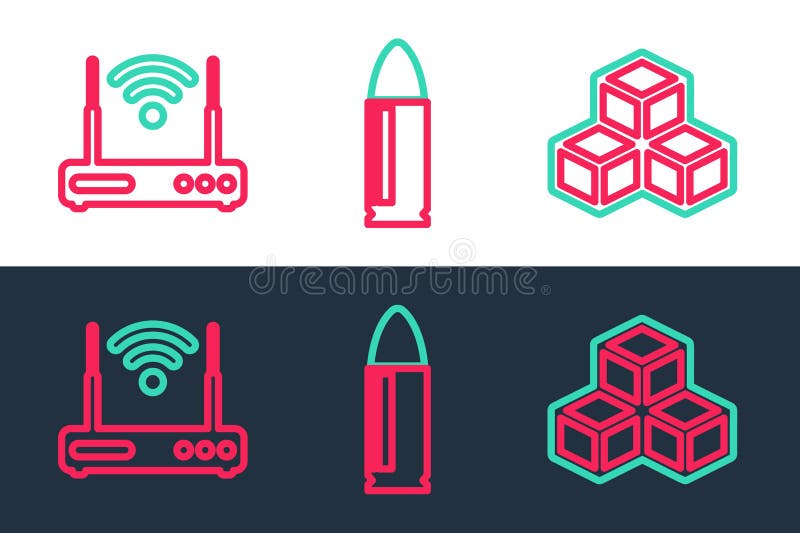 Set Line Isometric Cube, Router and Wi-fi and Key Icon. Vector Stock ...