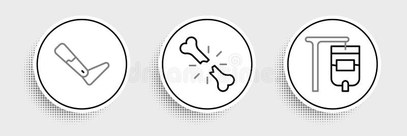 Set Line IV Bag, Prosthesis Leg and Human Broken Bone Icon. Vector ...