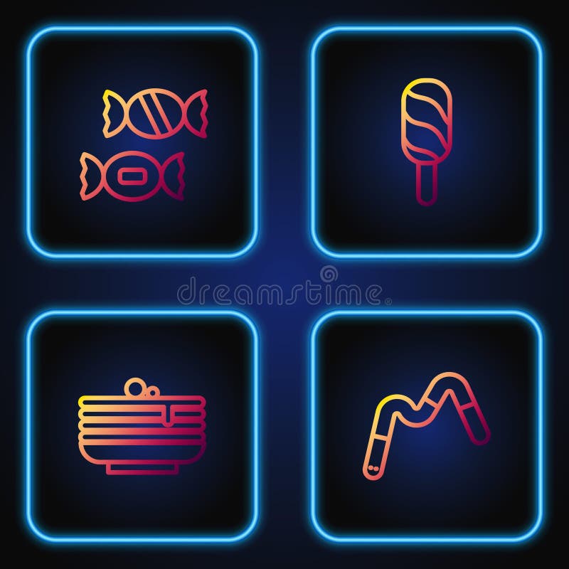 Set Line Jelly Worms Candy, Stack of Pancakes, Candy and Ice Cream ...