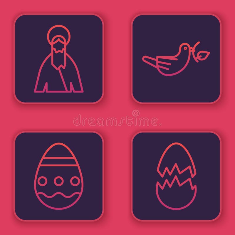 Set Line Jesus Christ, Easter Egg, Peace Dove with Olive Branch and ...