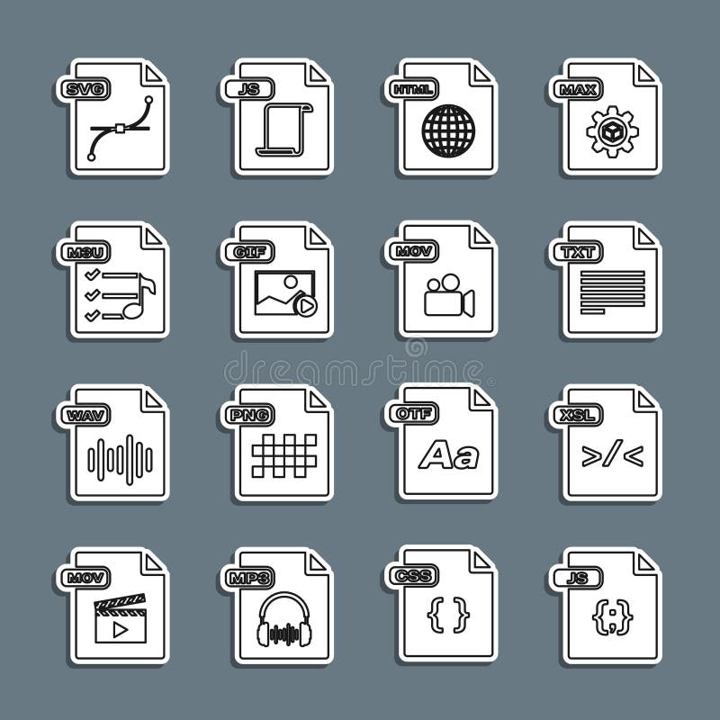 Set Line JS File Document, XSL, TXT, HTML, GIF, M3U, SVG and MOV Icon ... Set Line JS File Document, XSL, TXT, HTML, GIF, M3U, SVG and MOV Icon ...