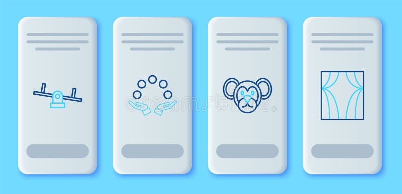 Set Line Juggling Ball, Monkey, Seesaw and Circus Curtain Raises Icon ...