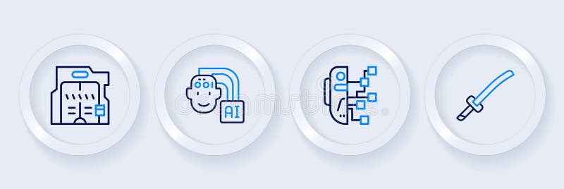 Set Line Katana, Humanoid Robot, and Futuristic Sliding Doors Icon ... Set Line Katana, Humanoid Robot, and Futuristic Sliding Doors Icon ...