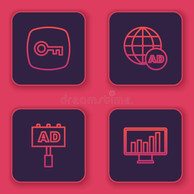 Set Line Key, Advertising, and Monitor with Graph Chart. Blue Square ... Set Line Key, Advertising, and Monitor with Graph Chart. Blue Square ...