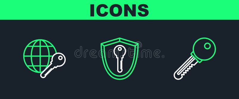 Set Line Key, Globe Key and Shield with Icon. Vector Stock Vector ...