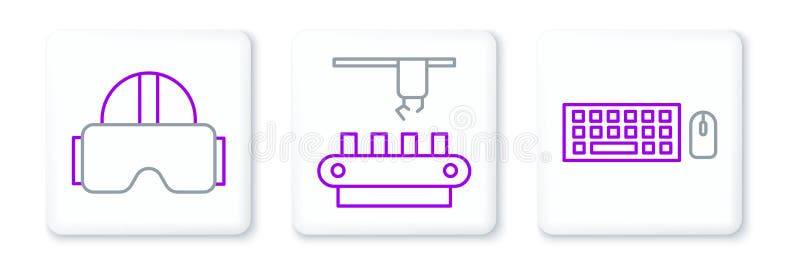 Set Line Keyboard and Mouse, Virtual Reality Glasses and Factory ...