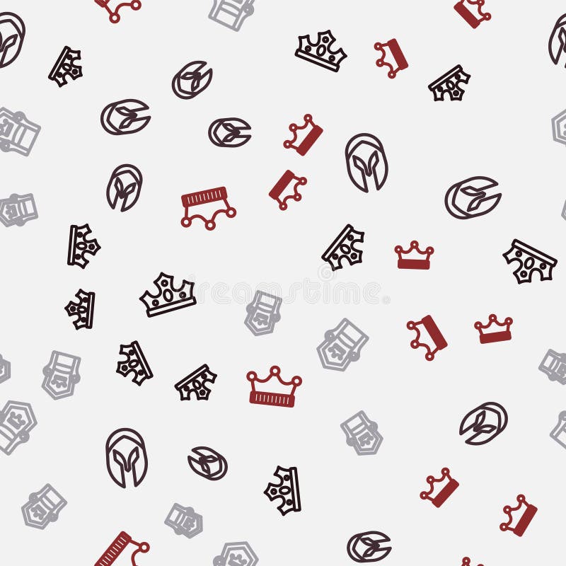 Set Line King Crown, Medieval Helmet, Throne and on Seamless Pattern ...