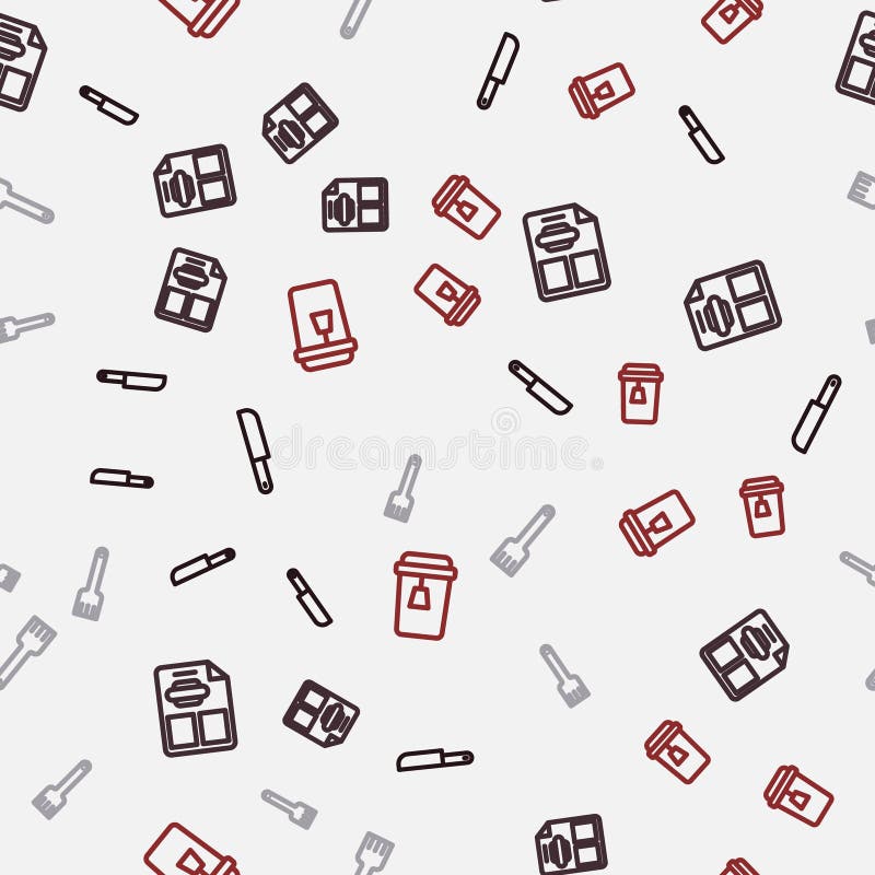 Set Line Knife, Restaurant Cafe Menu, Fork and Cup of Tea on Seamless ...