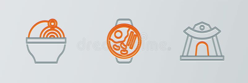 Set Line Korean Temple, Ramen and Icon. Vector Stock Vector ...