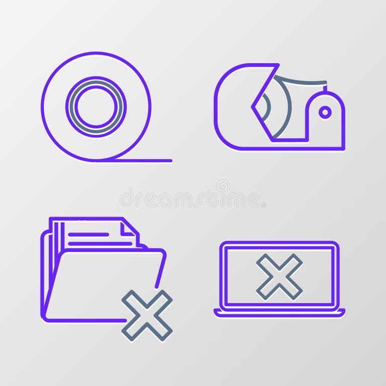 Set Line Laptop and Cross Mark on Screen, Delete Folder, Scotch and ...