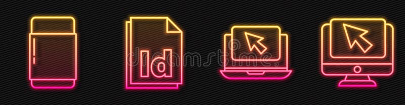 Set Line Laptop and Cursor, Eraser or Rubber, ID File Document and ...