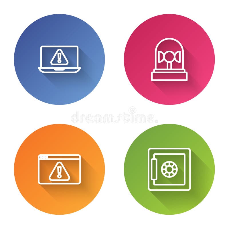 Set Line Laptop with Exclamation Mark, Flasher Siren, Browser and Safe ... Set Line Laptop with Exclamation Mark, Flasher Siren, Browser and Safe ...