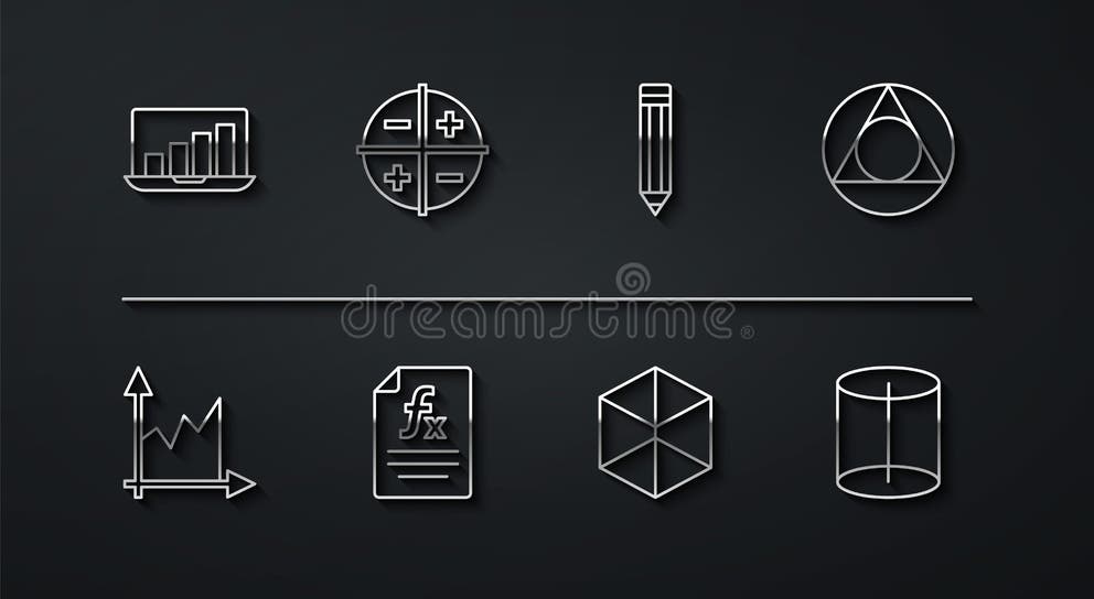 Set Line Laptop with Graph Chart, Graph, Schedule, Chart, Diagram, Triangle Math, Geometric ...