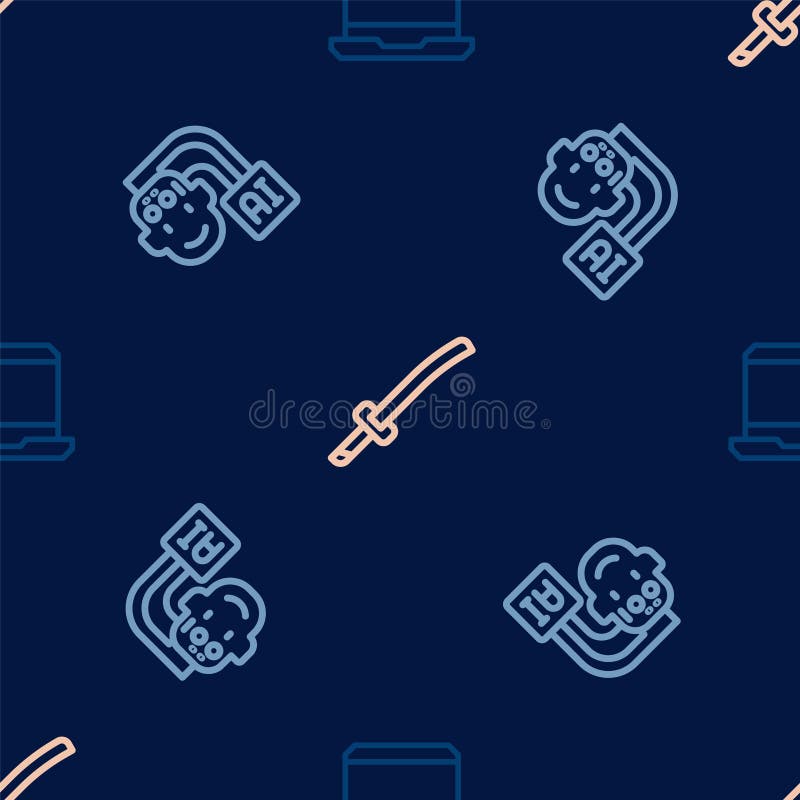 Set Line Laptop, Humanoid Robot and Katana on Seamless Pattern. Vector ... Set Line Laptop, Humanoid Robot and Katana on Seamless Pattern. Vector ...