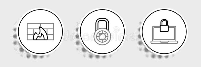Set Line Laptop and Lock, Firewall, Security Wall and Safe Combination ... Set Line Laptop and Lock, Firewall, Security Wall and Safe Combination ...