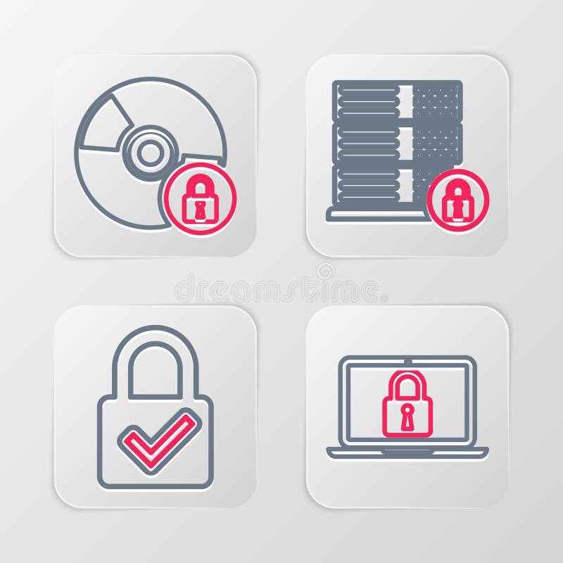 Set Line Laptop and Lock, Lock Check Mark, Server Security with and CD ... Set Line Laptop and Lock, Lock Check Mark, Server Security with and CD ...