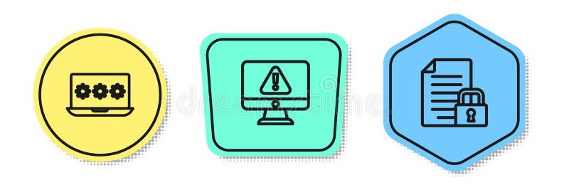 Set Line Laptop with Password, Monitor Exclamation Mark and Document ... Set Line Laptop with Password, Monitor Exclamation Mark and Document ...