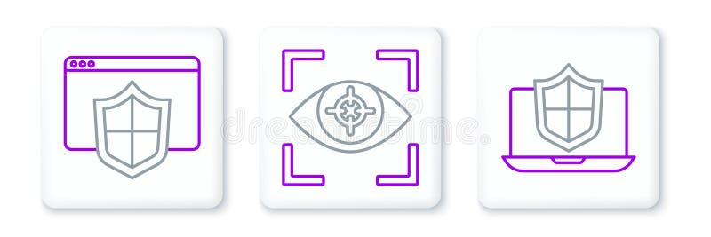 Set Line Laptop Protected with Shield, Browser and Eye Scan Icon ...