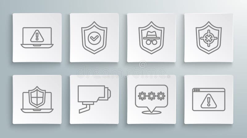 Set Line Laptop Protected with Shield, Shield Check Mark, Security ... Set Line Laptop Protected with Shield, Shield Check Mark, Security ...